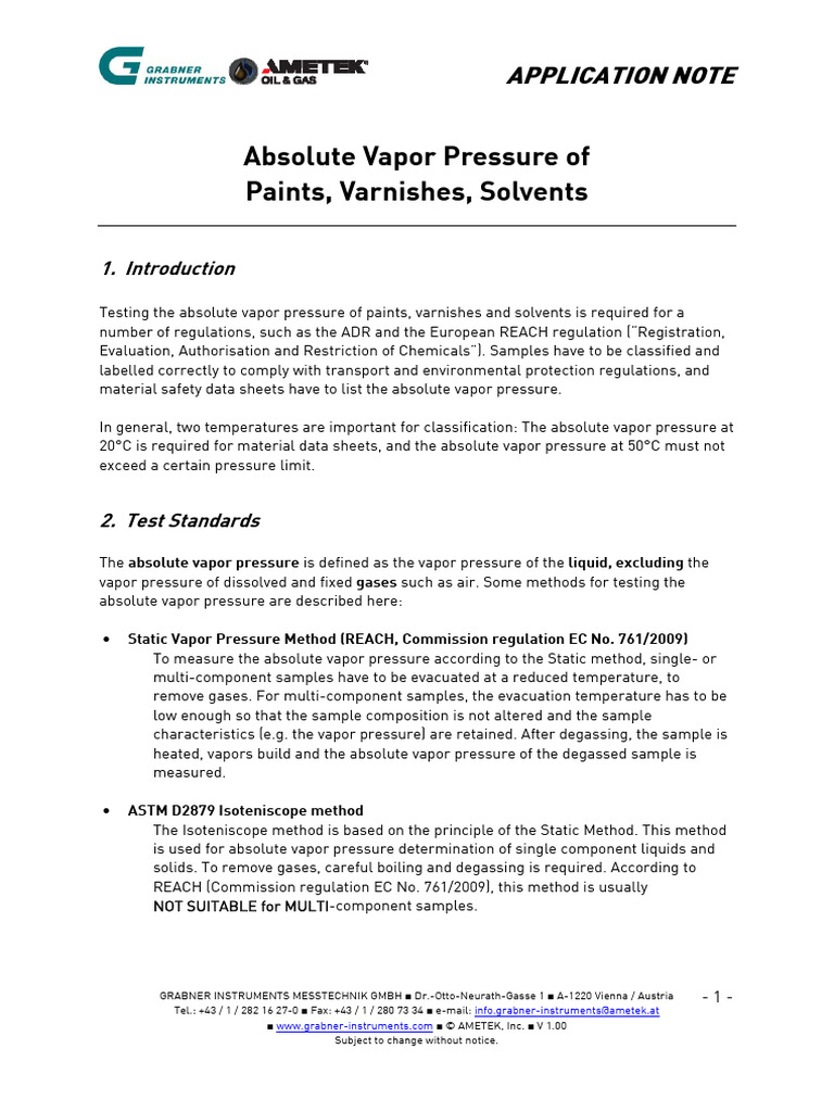 APPLICATION NOTE Absolute Vapor Pressure of Paints, Varnishes, Solvents ...