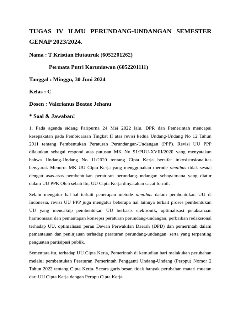 Tugas Iv Ilmu Perundang-Undangan | PDF | Hukum