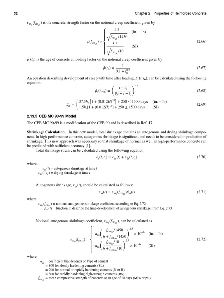 Shrinkage Calculation.: 2.13.5 CEB MC 90-99 Model | PDF