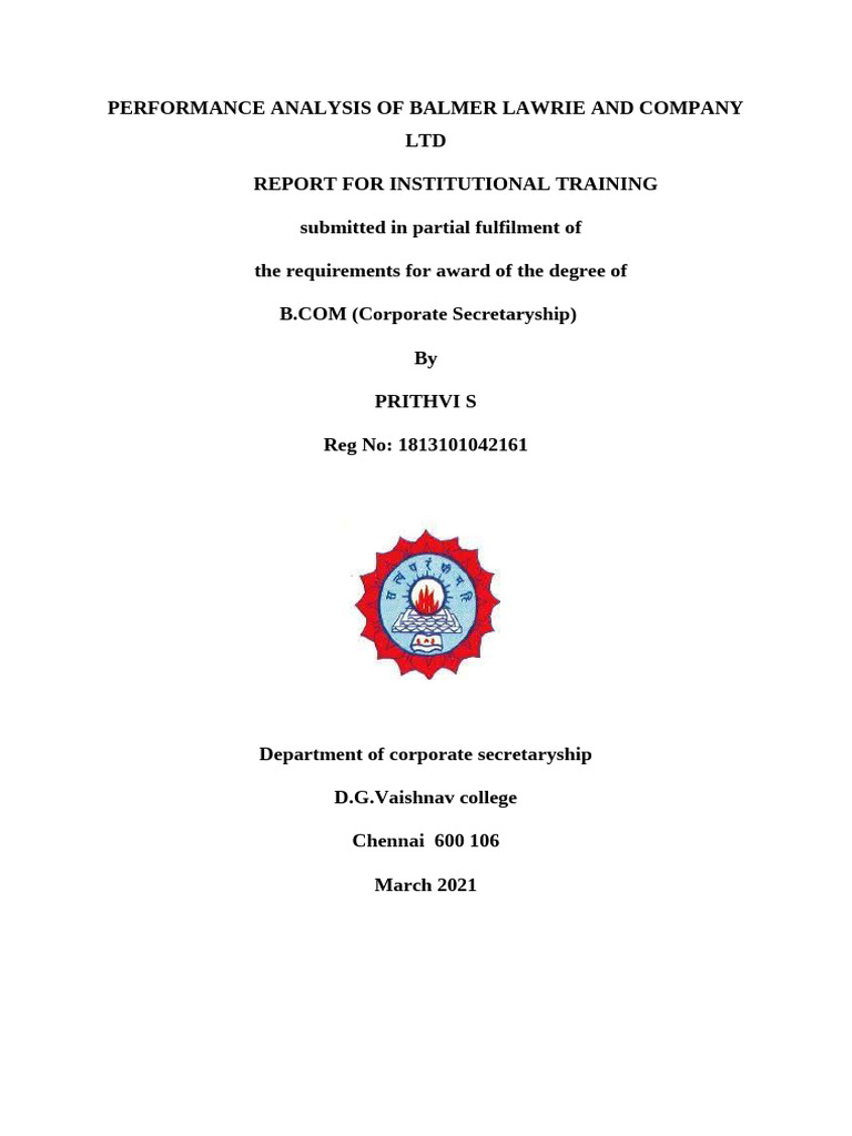 Balmer Lawrie Performance Analysis Report | PDF | Equity (Finance ...