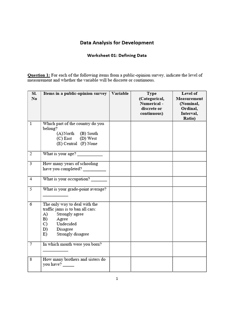 2B Worksheet - Defining Data (1) | PDF