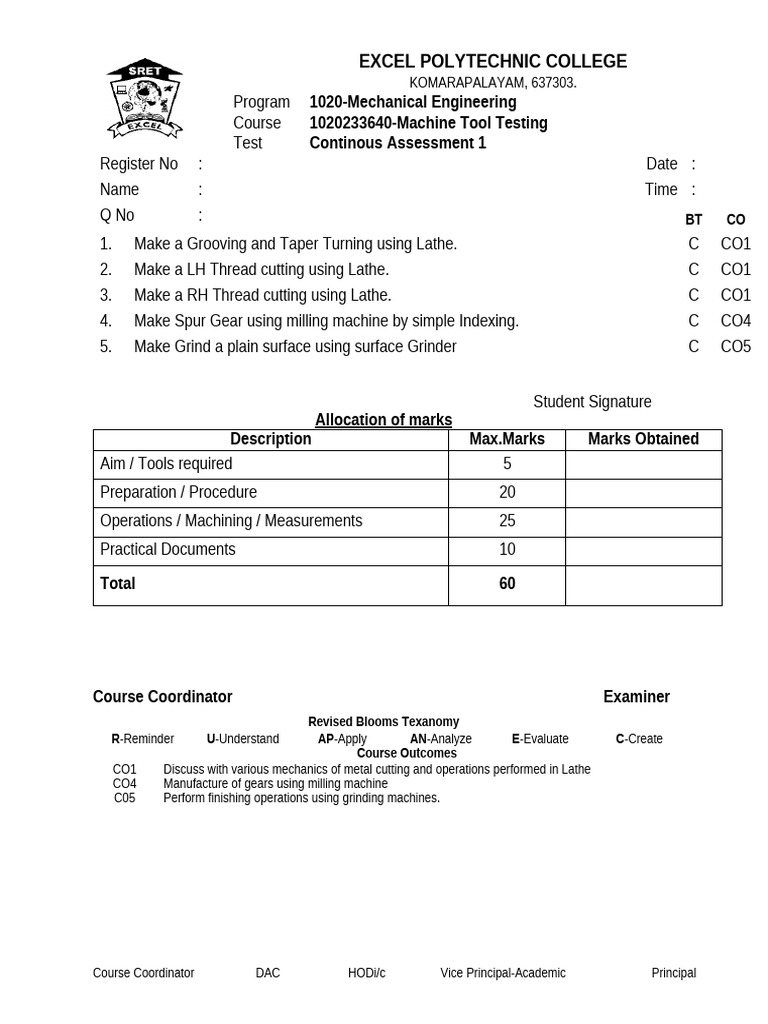QP Practical Format MTT | PDF