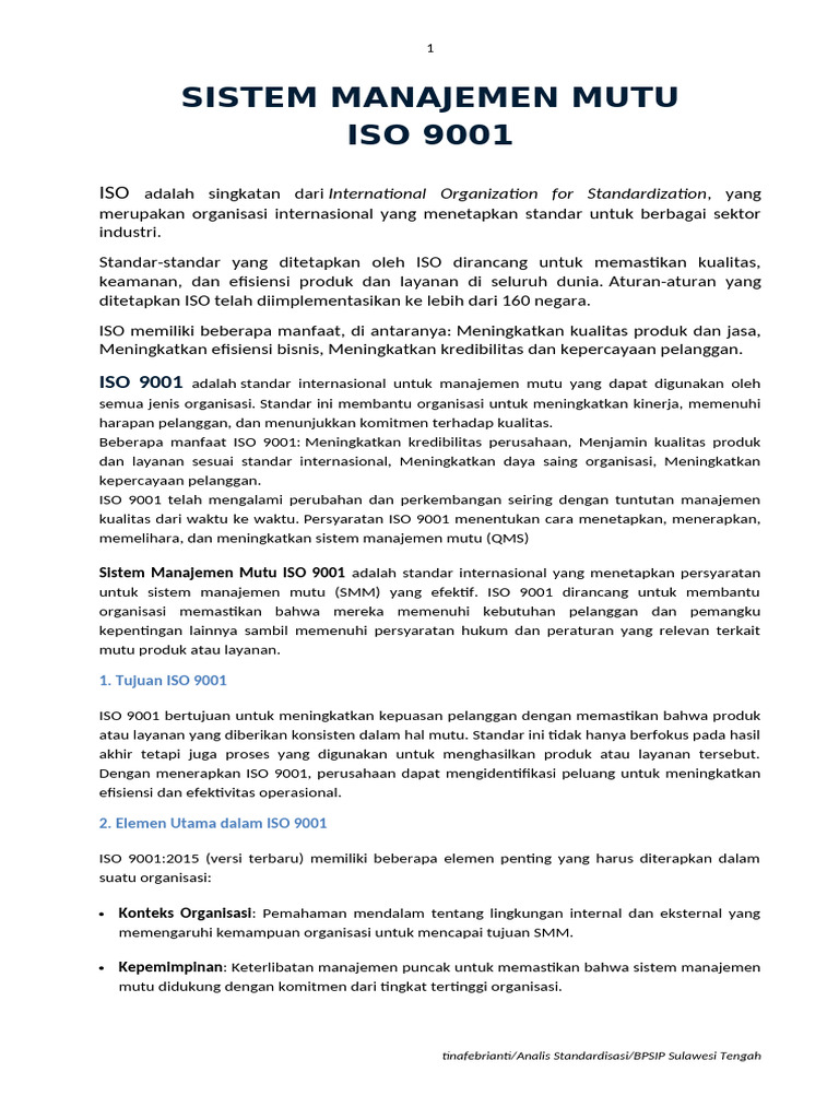 Ringkasan ISO 9001 Sistem Manajemen Mutu | PDF