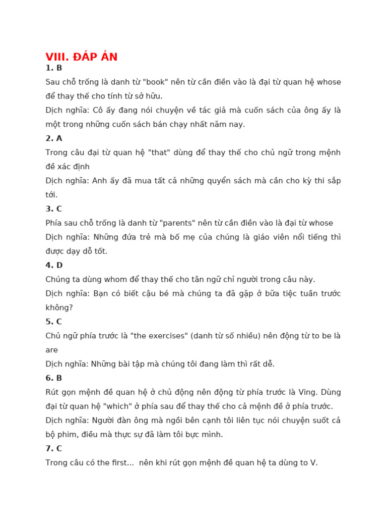 Relative Clause - Đáp Án | PDF