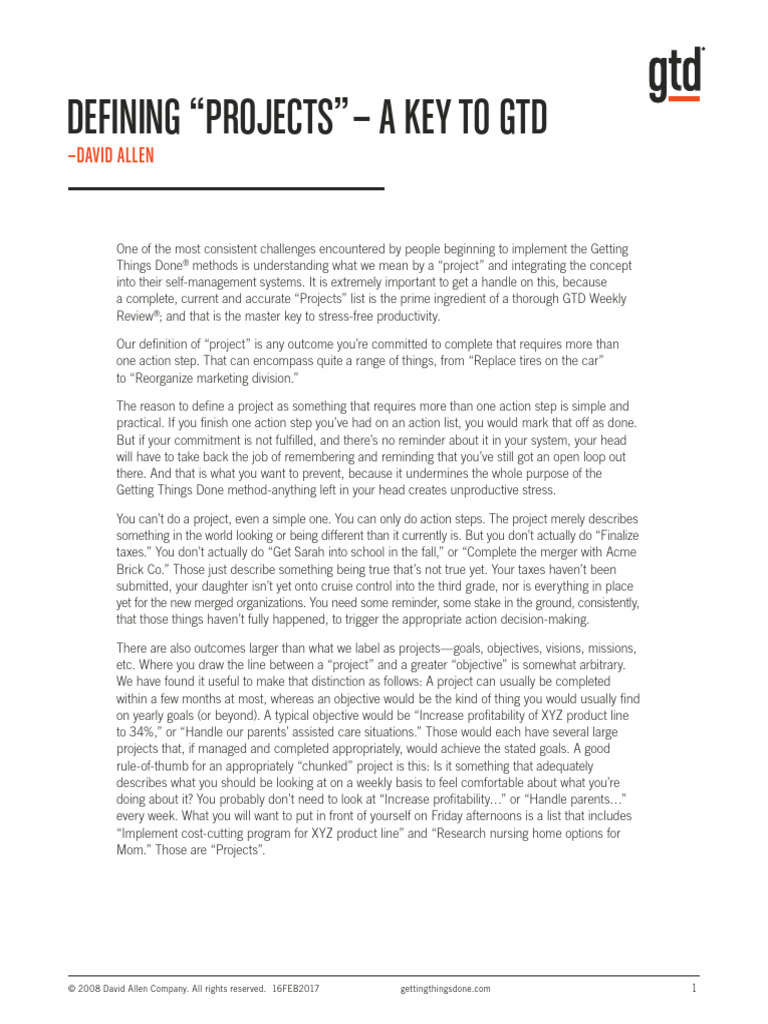 GTD Getting Things Done 2017-Defining Projects | PDF