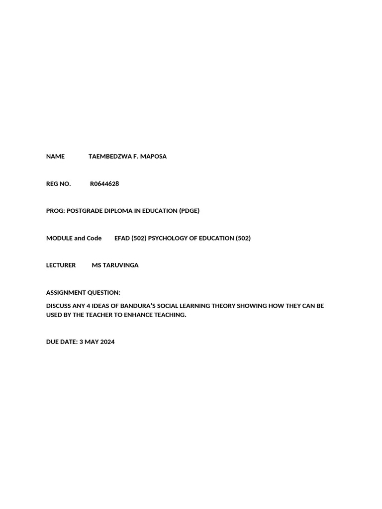 Psychology Ass On Bandura | PDF