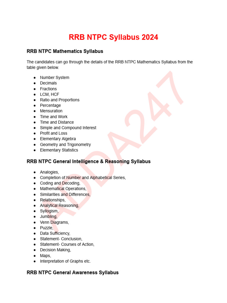 Rrb Ntpc Syllabus 2024 1 Pdf