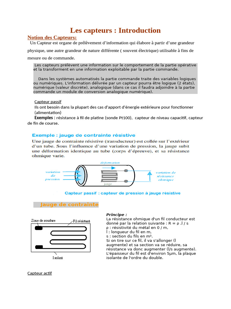 Chapitre 3-1 Introduction Capteurs | PDF