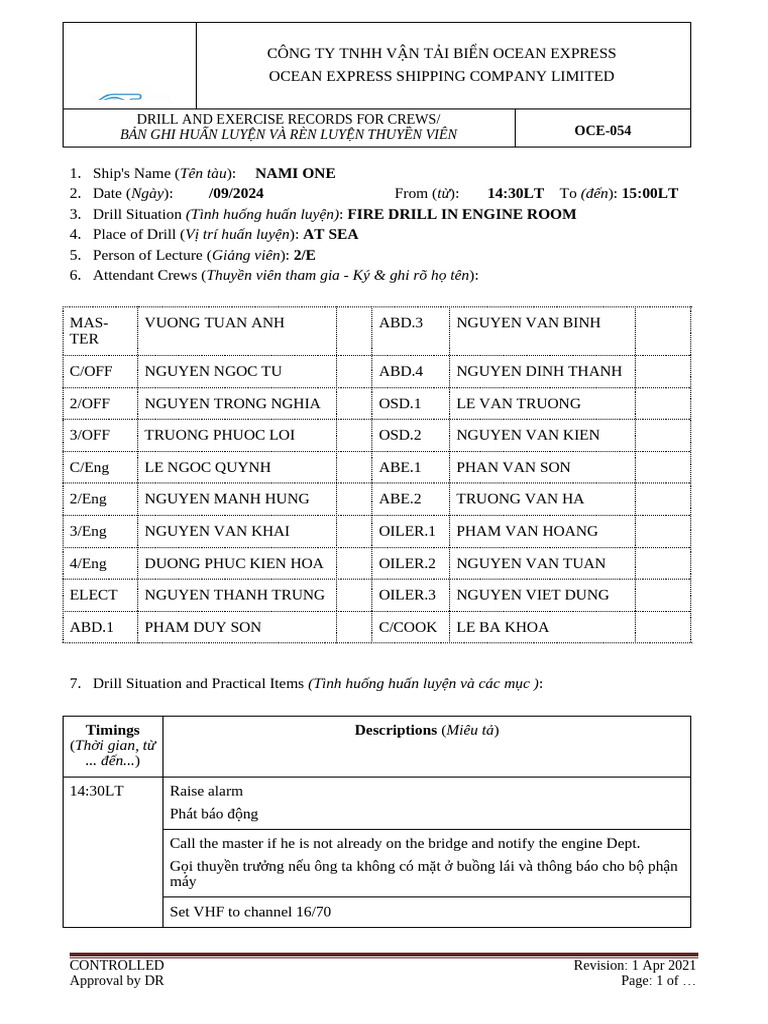 Fire Drill in Engine Room | PDF