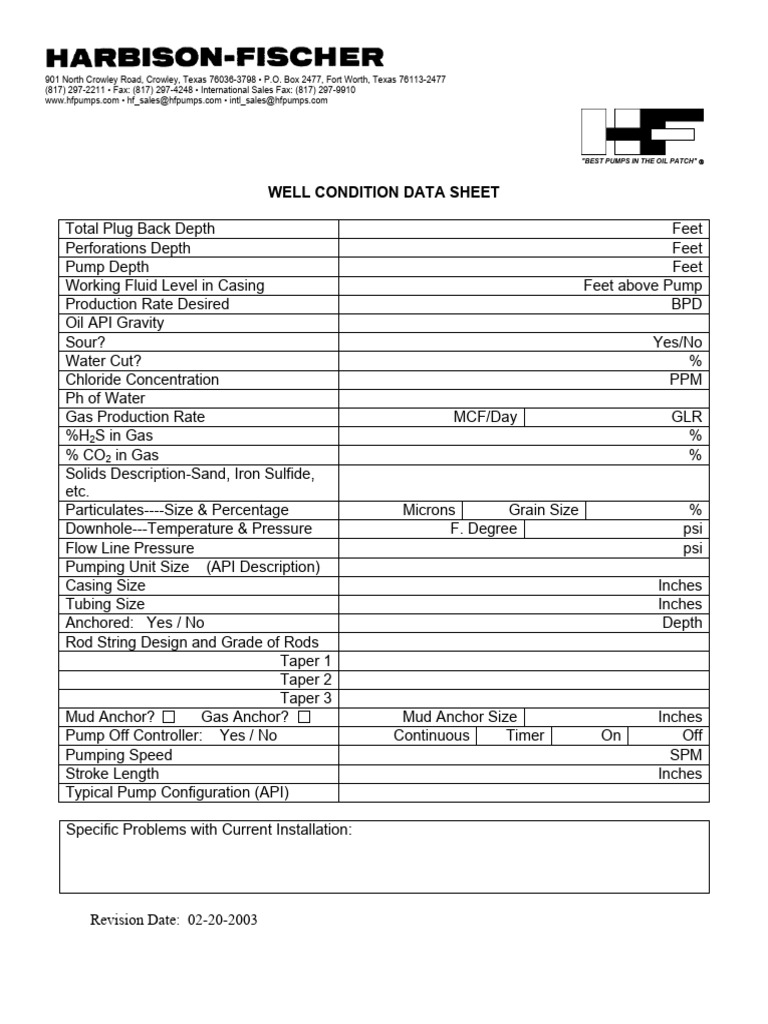 Well Condition Data Sheet | PDF | Pump | Mechanical Engineering