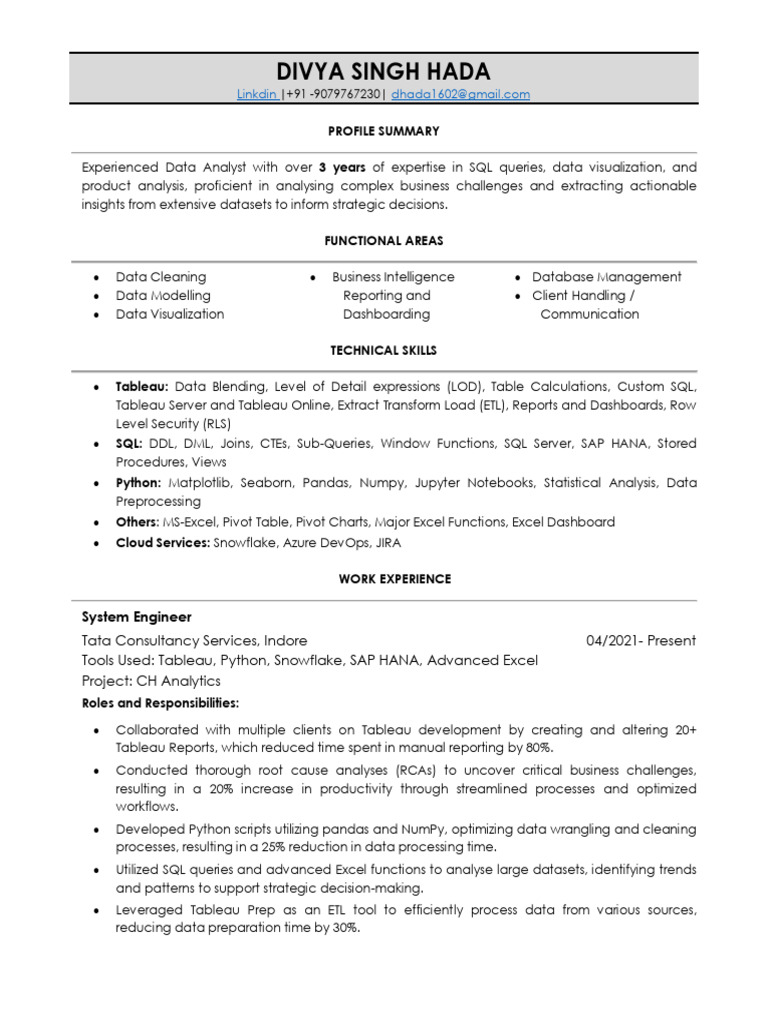 Divya Hada Resume | PDF