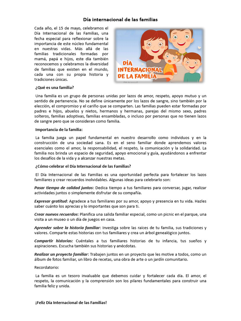 Día Internacional de Las Familias | PDF