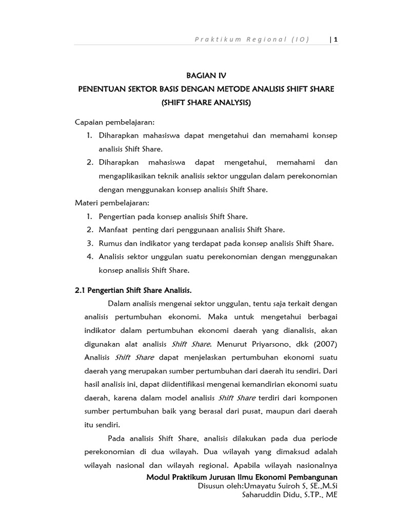 REGIONAL - CHAPTER 4 (Analisis Shift-Share) | PDF