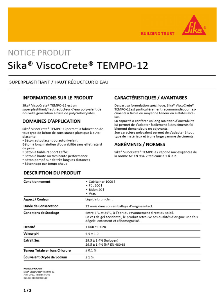 Sika Viscocrete Tempo-12 | PDF