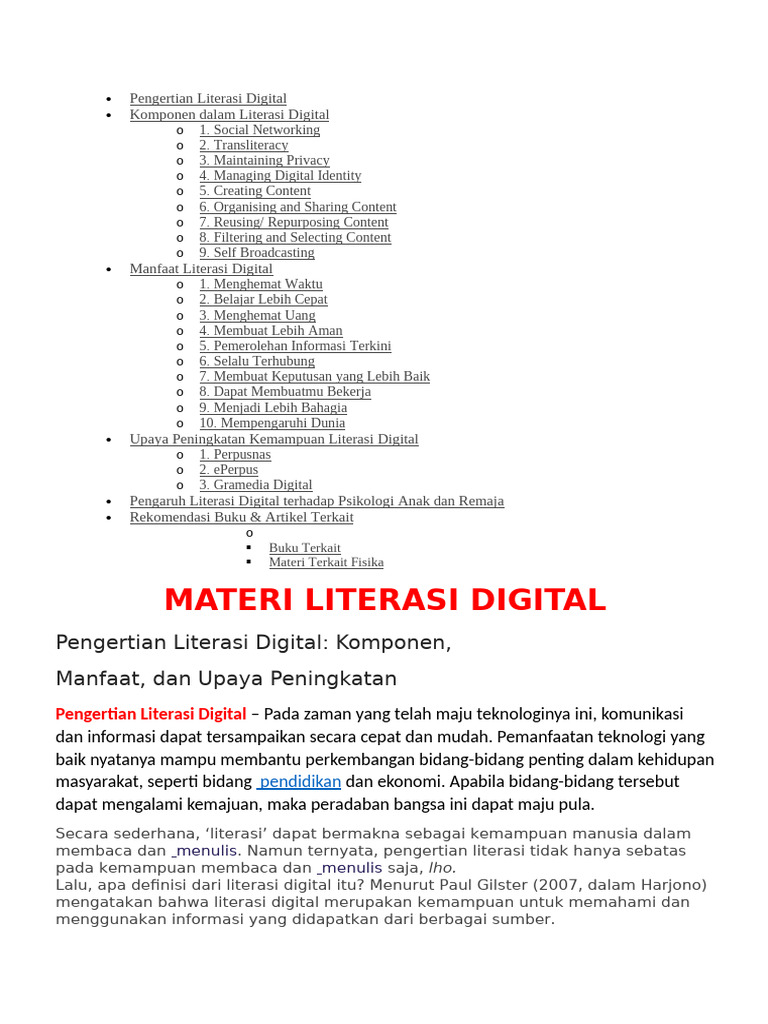 Pengertian Literasi Digital | PDF