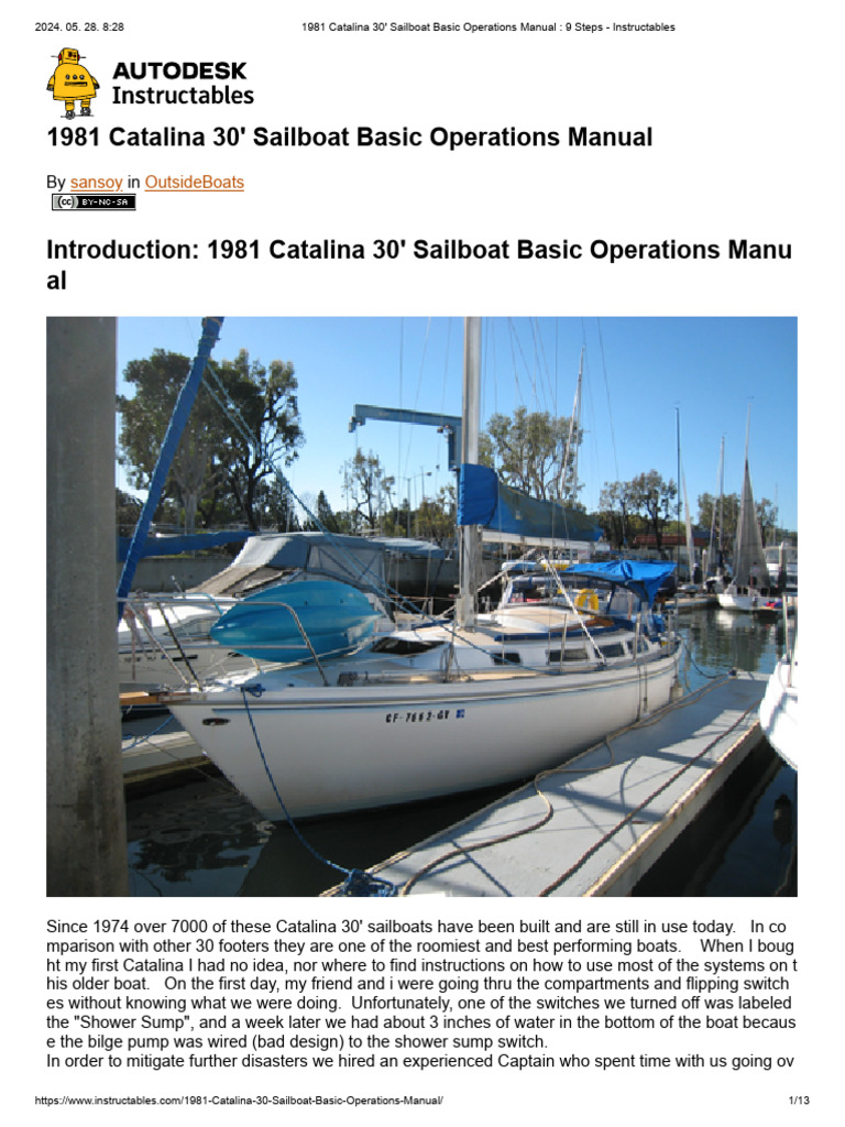 1981 Catalina 30' Sailboat Basic Operations Manual - 9 Steps ...