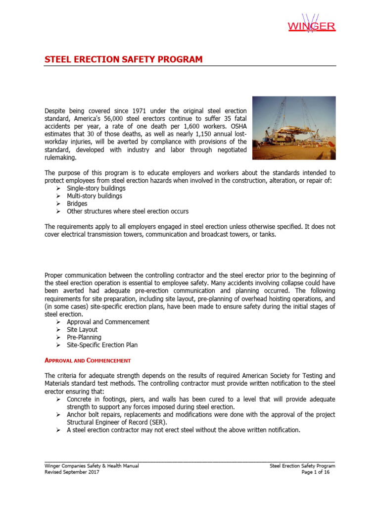 Safety Manual Steel Erection Safety Program | PDF