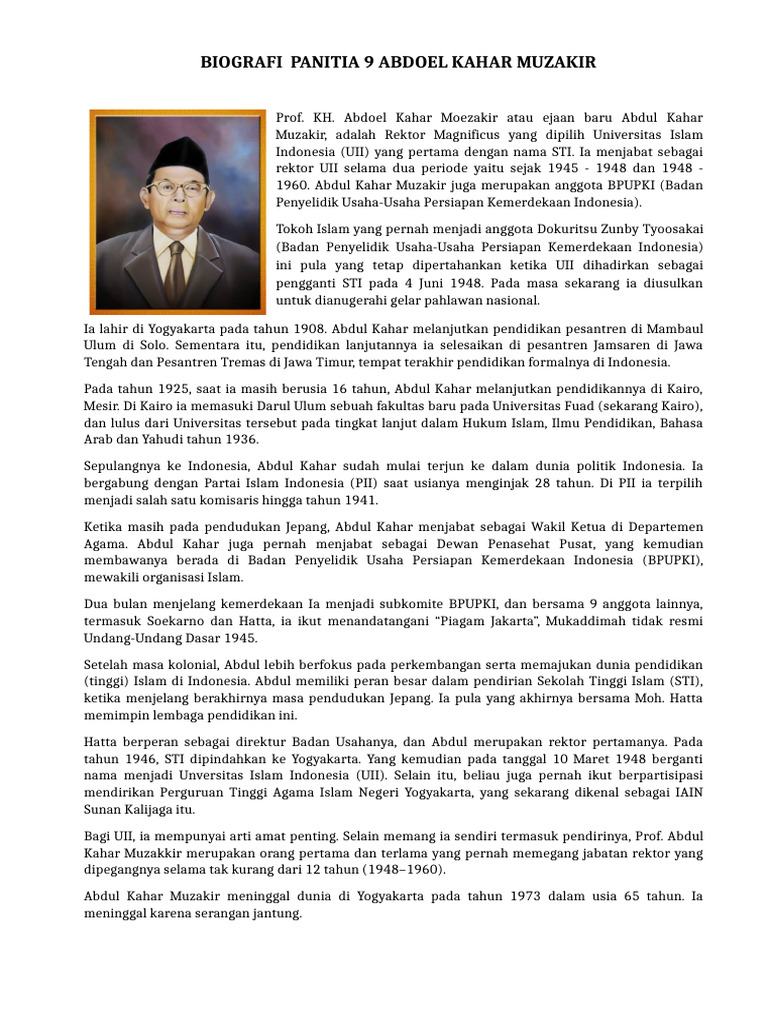 Biografi Panitia 9 Abdoel Kahar Muzakir | PDF