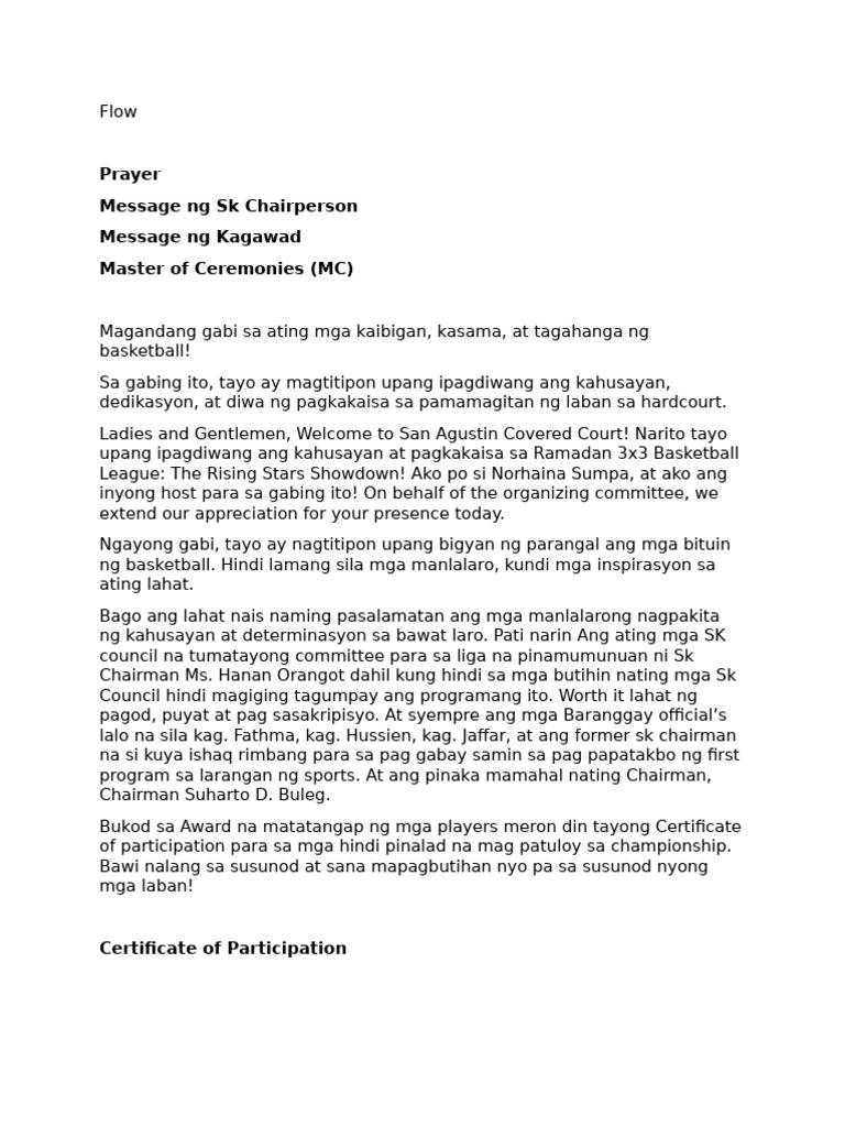 Flow program of the basketball league | PDF