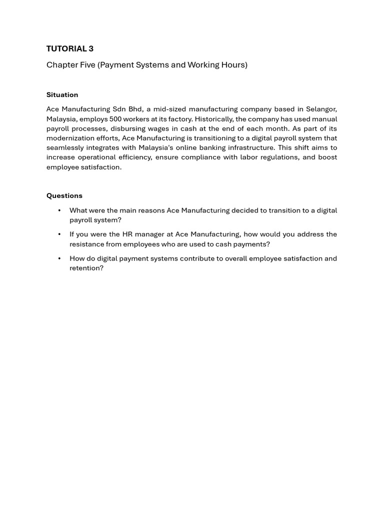 TUTORIAL THREE (Payment System and Working Hours) | PDF