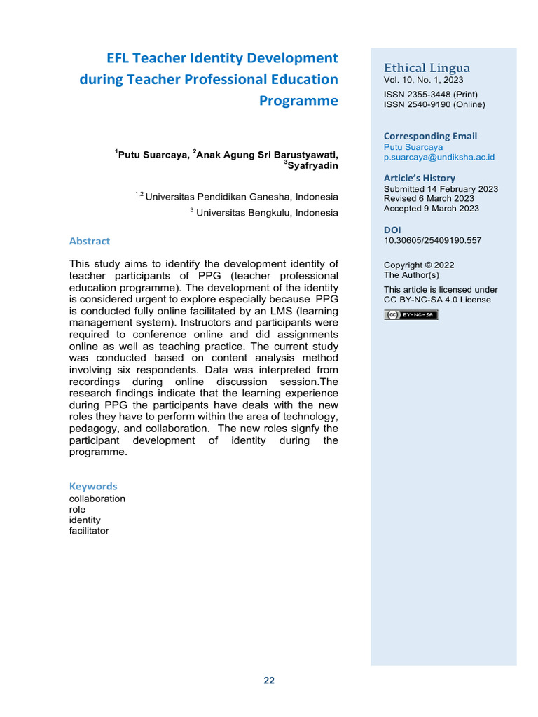 Efl Teacher Identity Development During Teacher Professional 3idre3gbxz ...