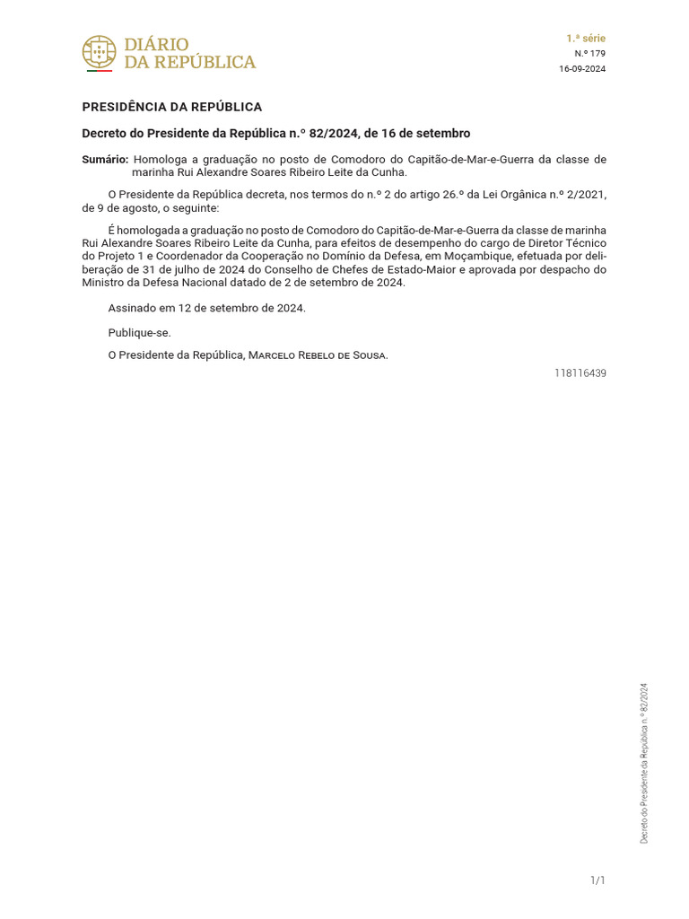 Decreto Do Presidente Da República N 822024 de 16 de Setembro | PDF