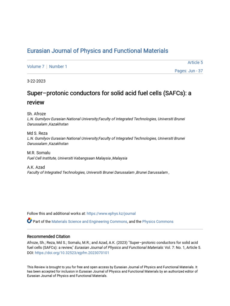 Super - Protonic Conductors For Solid Acid Fuel Cells (SAFCs) - A Re | PDF