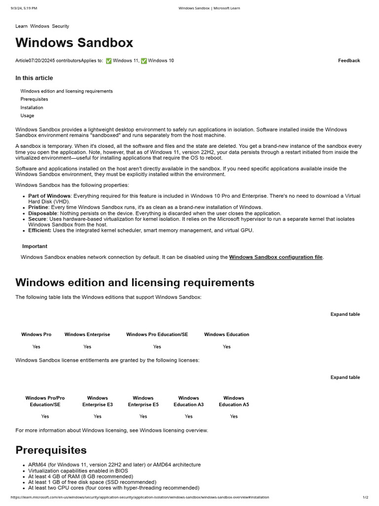 Windows Sandbox _ Microsoft Learn | PDF