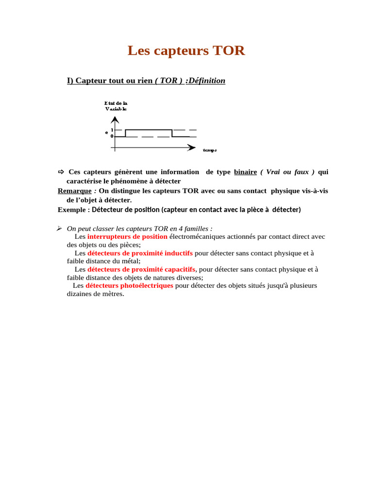 Chapitre 3-3 Capteurs TOR | PDF