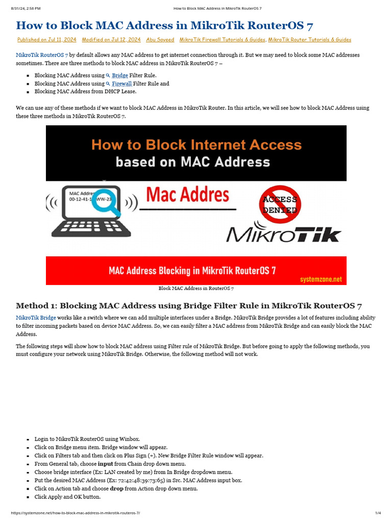 How To Block MAC Address in MikroTik RouterOS 7 | PDF