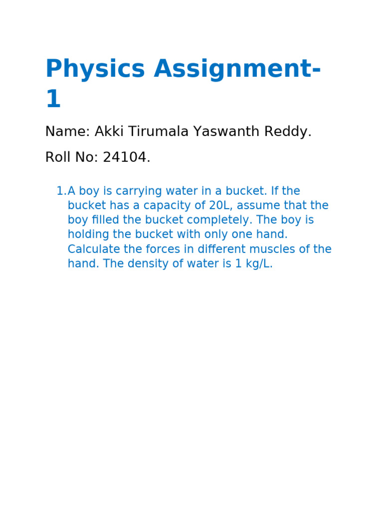 PHYSICS Assignment Question 1 | PDF