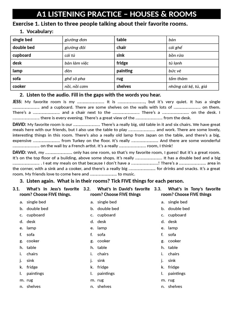A1 Listening Practice | PDF
