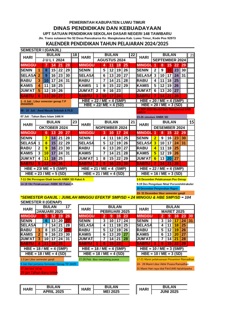 Kelender Pendidikan 2425 | PDF