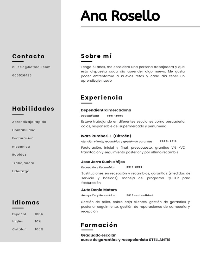 Currículum Vitae CV Minimalista Sencillo Clásico Gris | PDF