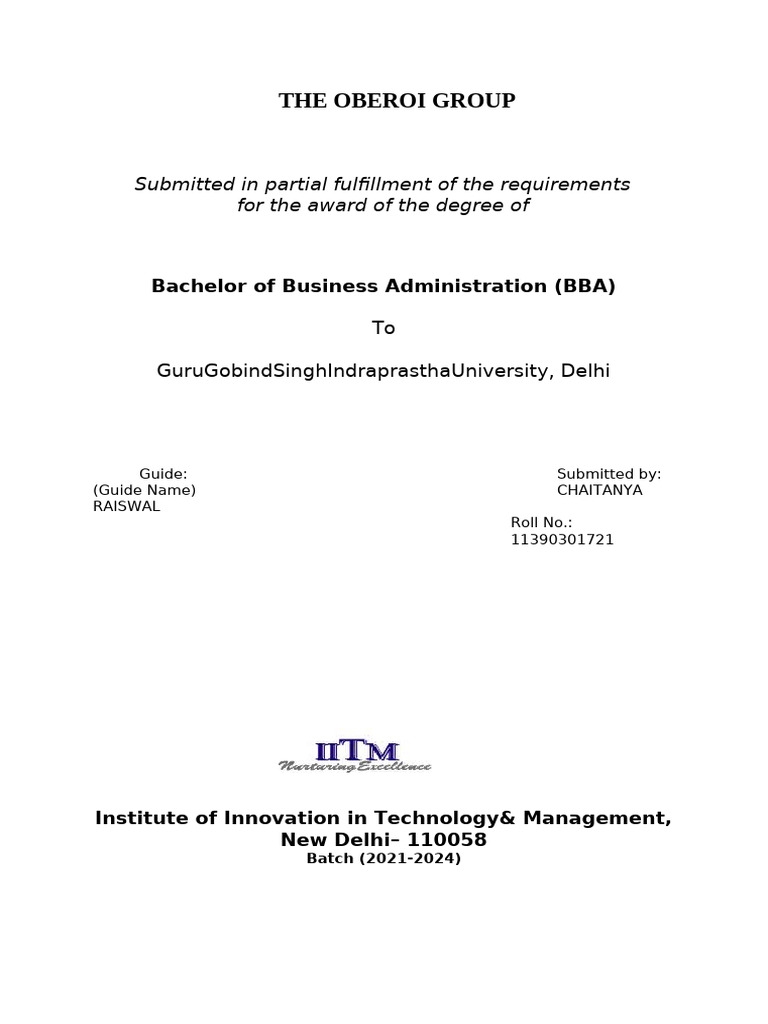 The Oberoi Group Bba Project | PDF