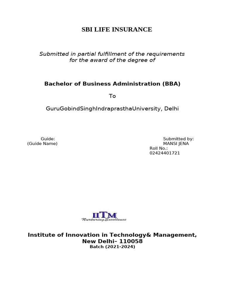 SBI LIFE INSURANCE PROJECTs BBA PROJECT | PDF