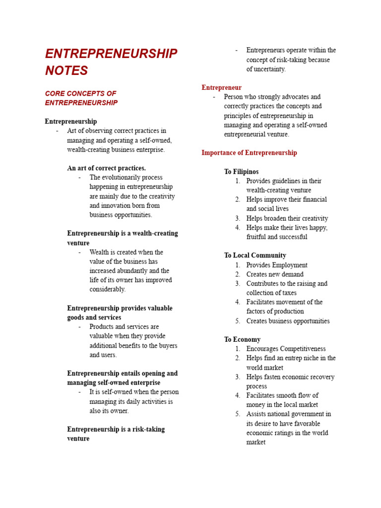 ENTREPRENEURSHIP-NOTES | PDF