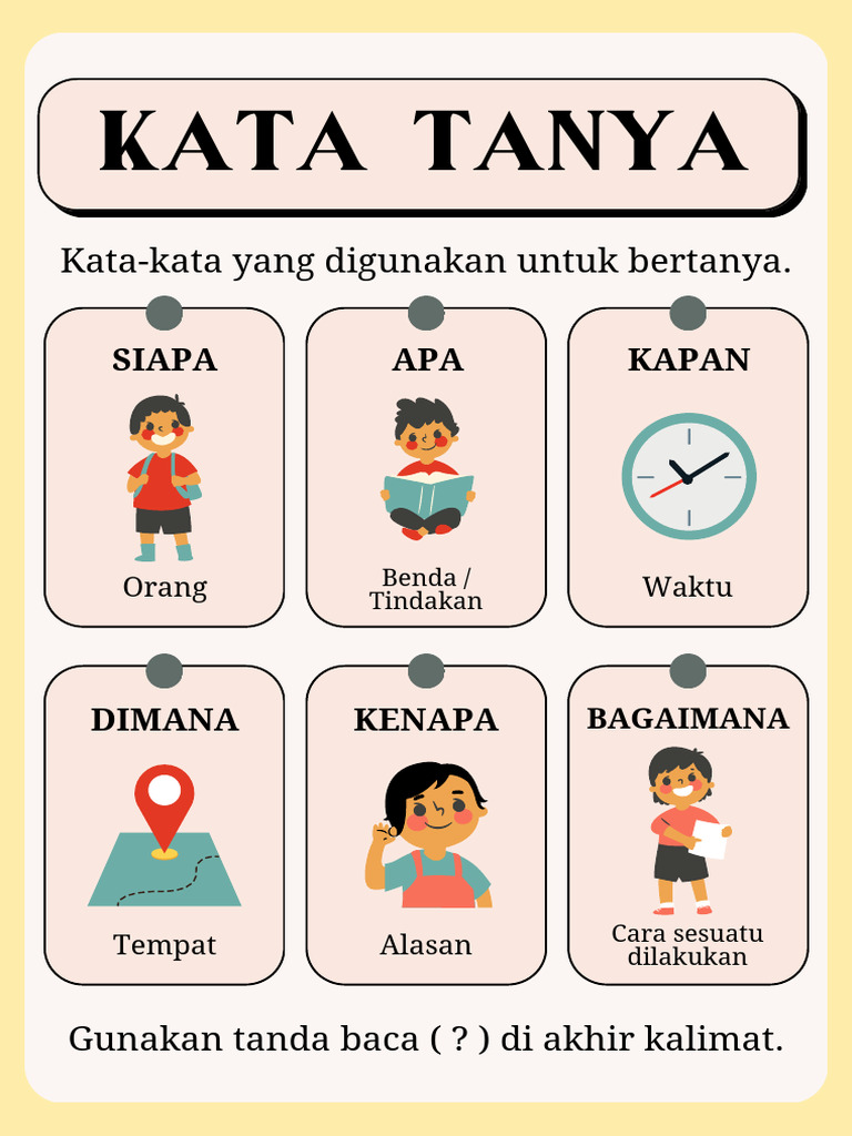 Poster Pendidikan Kata Tanya Kuning Dan Krem Ilustrasi Sederhana | PDF