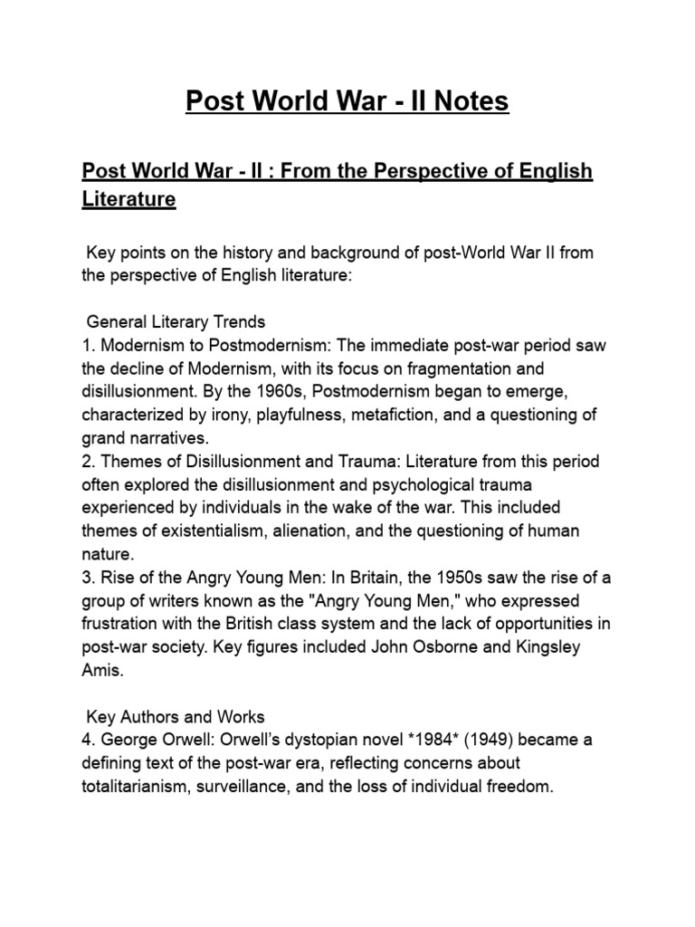Post World War - II Notes | PDF | Postmodern Literature | Dystopia