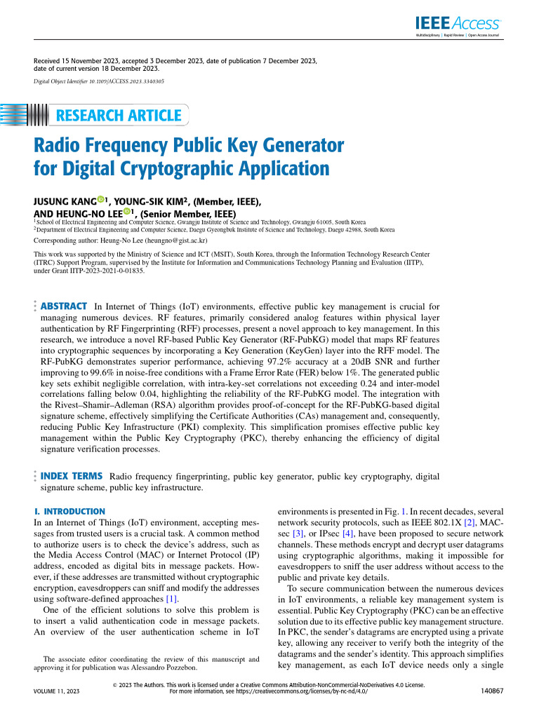 Radio Frequency Public Key Generator For Digital Cryptographic ...