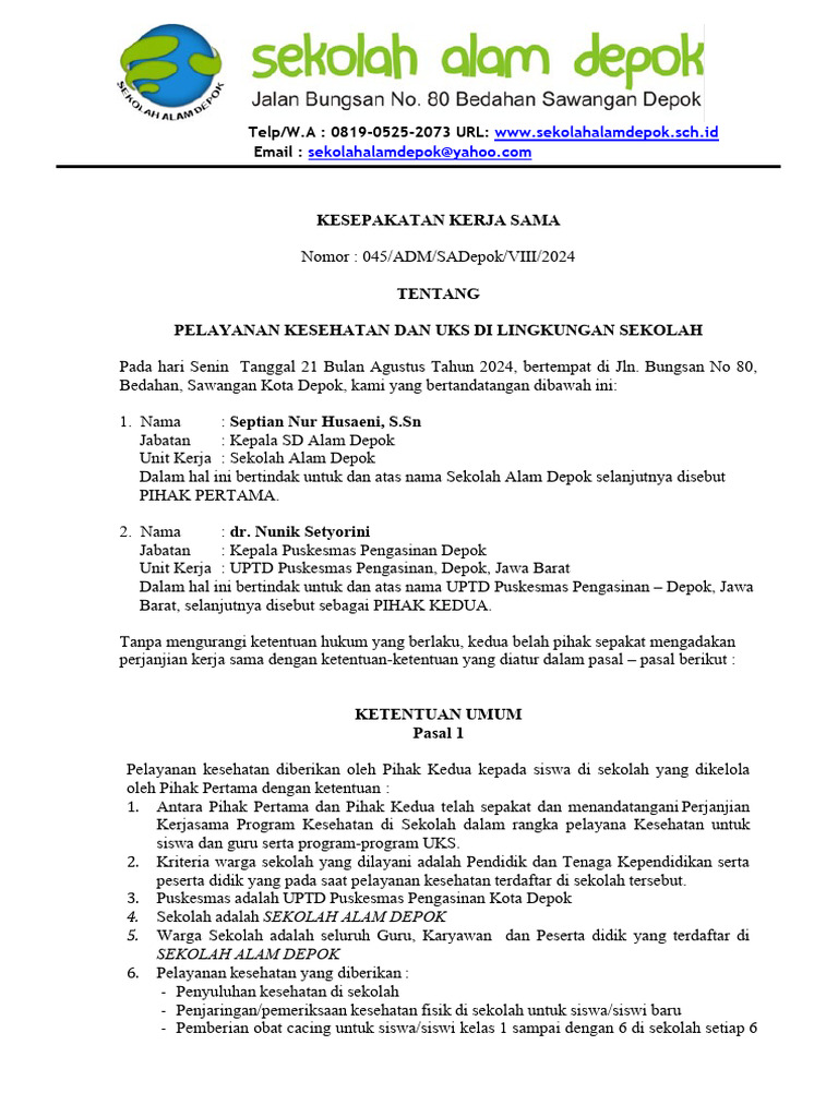 Mou SD Alam Depok - PKM Pengasinan | PDF