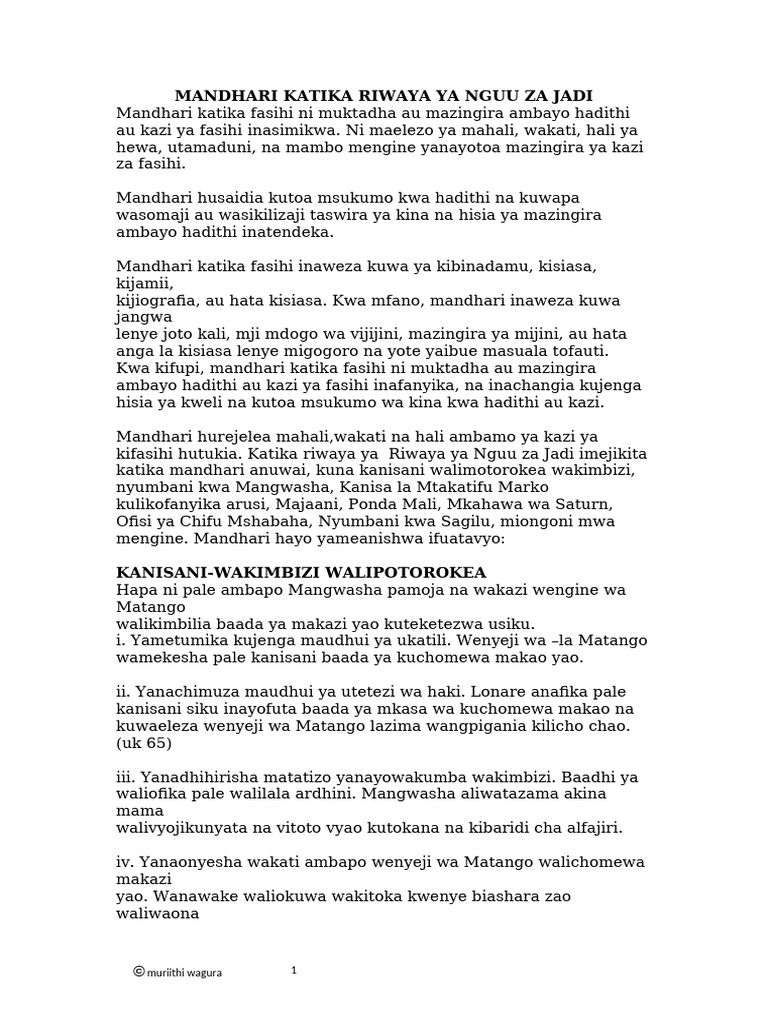 Mandhari Katika Riwaya Ya Nguu Za Jadi | PDF