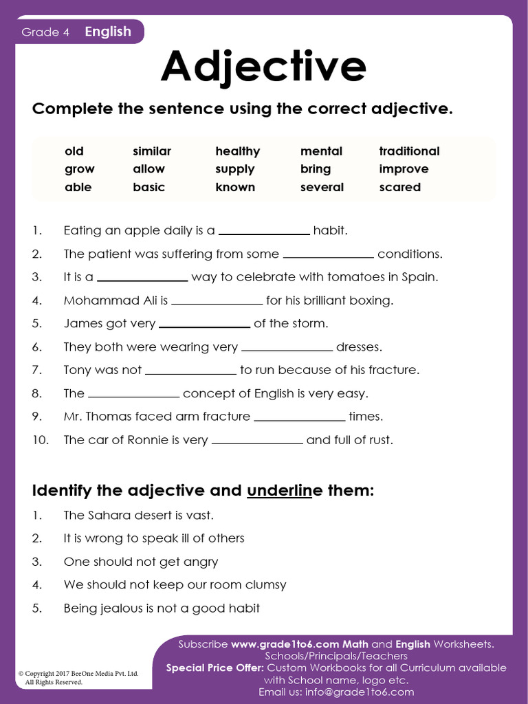 Adjective exercises | PDF
