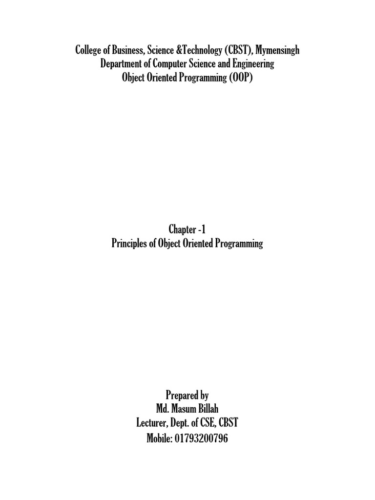 1 Chapter Principal Of Object Oriented Programming Pdf Object Oriented Programming Career