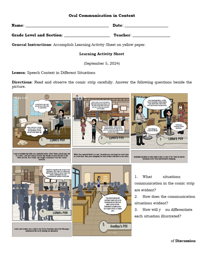 Speech Context Lecture and Activity | PDF | Communication | Foreign Language Studies