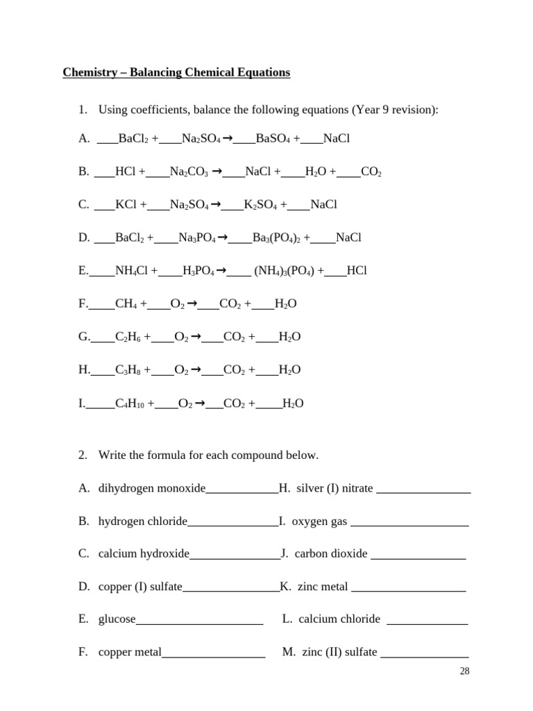 2023 Year 10 Science Handbook - Sem 2 Chem Weekly Worksheets | PDF