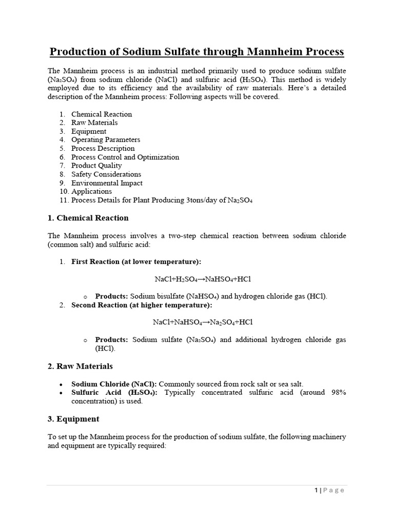 Production of Sodium Sulfate Through Mannheim Process | PDF