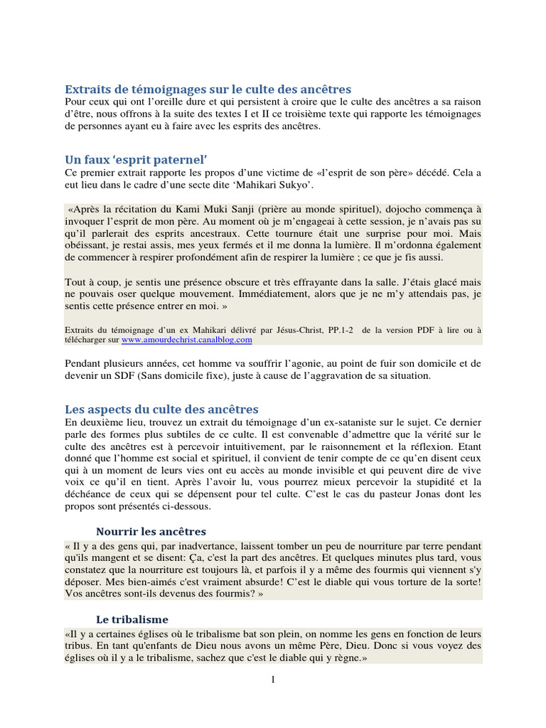 Extraits de Témoignages Sur Le Culte Des Ancêtres | PDF
