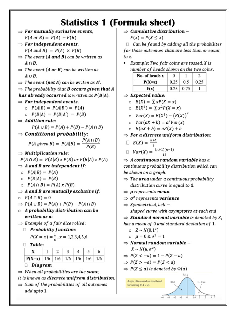 S1 - Formula sheet | PDF