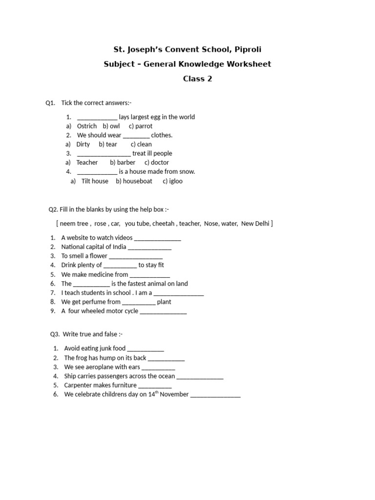 GK Worksheet | PDF